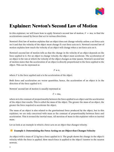 Lesson Newtons Second Law Of Motion Nagwa