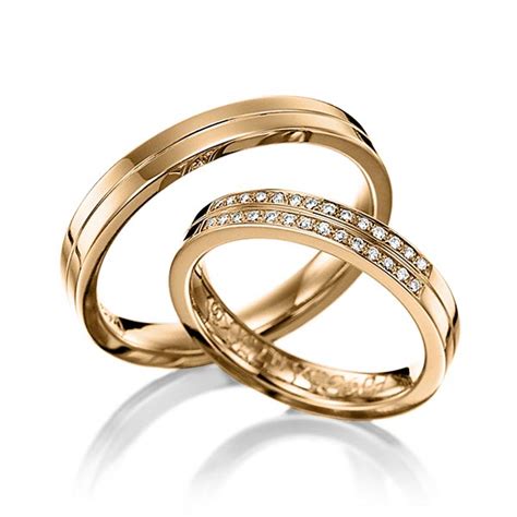 Paar klassische Trauringe Eheringe in Roségold 585 mit zus 0 14 ct