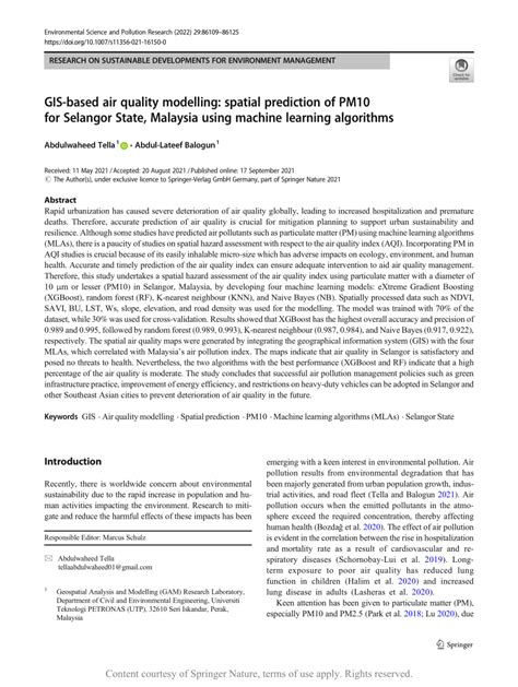gis based air quality modelling spatial prediction of pm10 for selangor state malaysia using