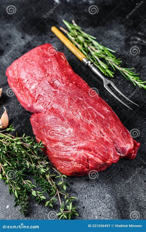 Raw Fillet Tenderloin Beef Meat For Steaks With Thyme And Rosemary