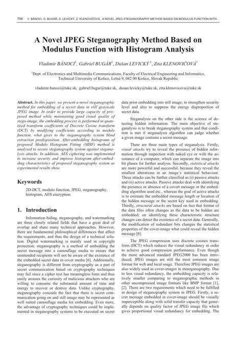 pdf a novel jpeg steganography method based on modulus function with histogram analysis