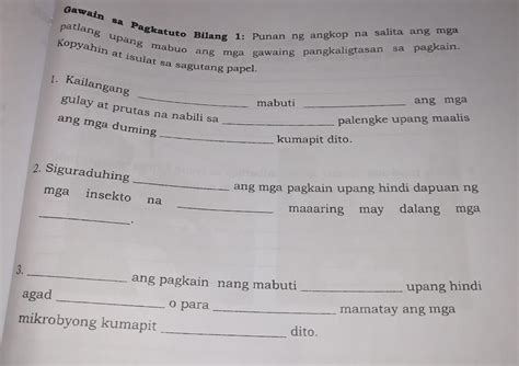 Punan Ng Angkop Na Salita Ang Mga Patlang Upang Mabuo Ang Mga Gawaing