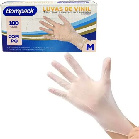 Luva De Vinil Sem Pó C 100 Unidades Bompack Lupel