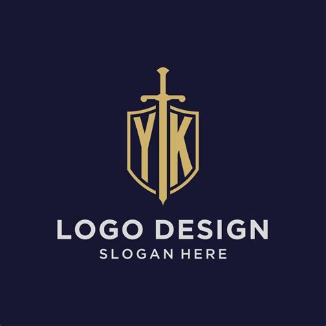 YK Logo Initial Monogram With Shield And Sword Design 15616205 Vector