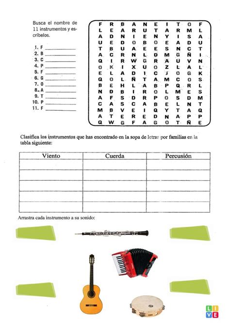 Instrumentos Musicales Sopa De Letras Worksheet In Words
