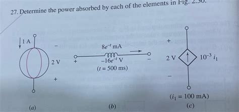 Solved Determine The Power Absorbed By Each Of The Elements Chegg