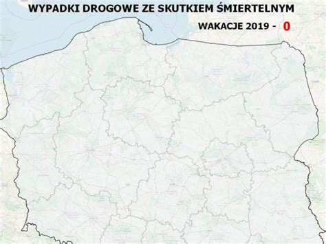 Mapa wypadków drogowych ze skutkiem śmiertelnym WAKACJE 2019