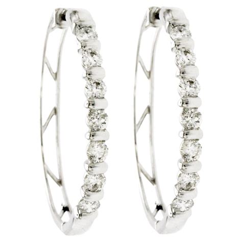 14K White Gold 2 0 Carat Diamond Hoop Earrings For Sale At 1stDibs 14