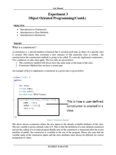 experiment 3 object oriented programming contd what is a constructor pdf method