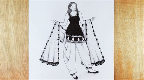 How To Draw A Girl With Salwar Suit Pencil Sketch For Beginner