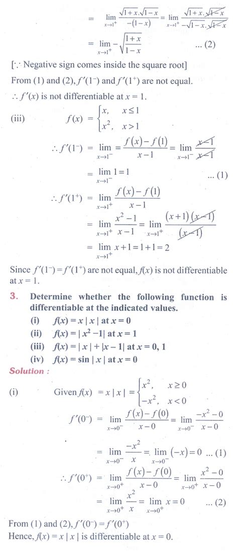 exercise 10 1 differentiability and continuity problem questions with answer solution