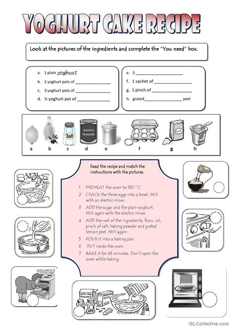 Recipe Yoghurt cake Français FLE fiches pedagogiques pdf doc