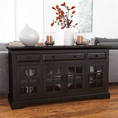 Tirana Rustic Solid Wood Glass Door 3 Drawer Large Sideboard Cabinet