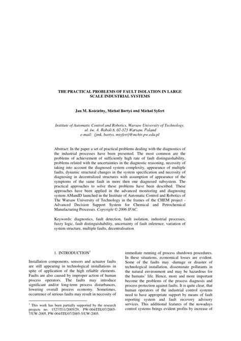 pdf the practical problems of fault isolation in large scale industrial systems