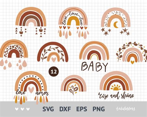 Boho Rainbow Svg Files For Cricut Rainbow Clipart Boho Svg Etsy In