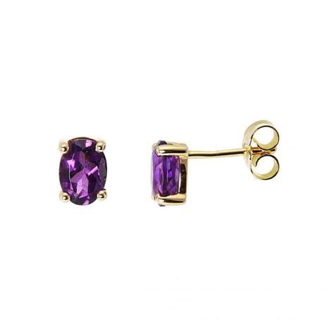 Boucles d oreilles Or Jaune 750 Améthyste ovale 7x5mm Ref 45505