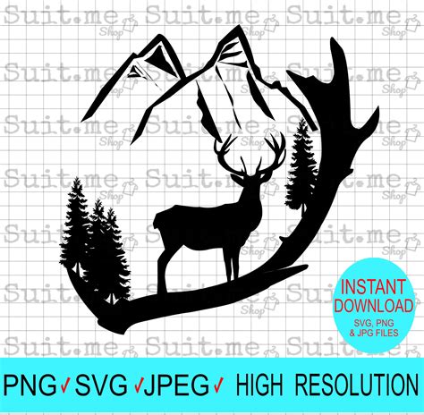 Hunting Antler Svg Silhouette Deer Hunt Svg T Shirt Design Reindeer Svg