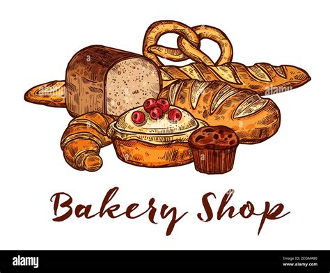 Dessin de boulangerie de pain de blé et de pâtisserie douce Pain de