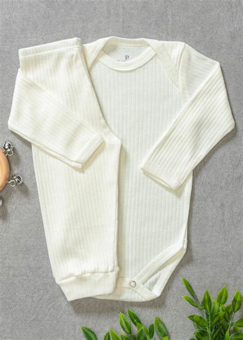 Conjunto Body Bebê Pagão Longo Algodão Branco Presentinho Ropek Moda Bebê