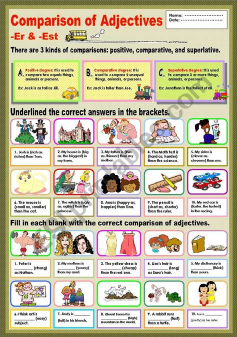 Comparison Of Adjectives Er Est Esl Worksheet By Ayrin