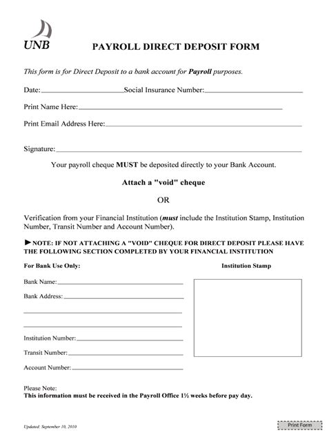 Fillable Online This Form Is For Direct Deposit To A Bank Account For