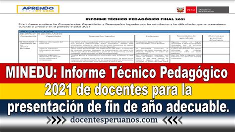 MINEDU Informe Técnico Pedagógico 2021de docentes para la presentación