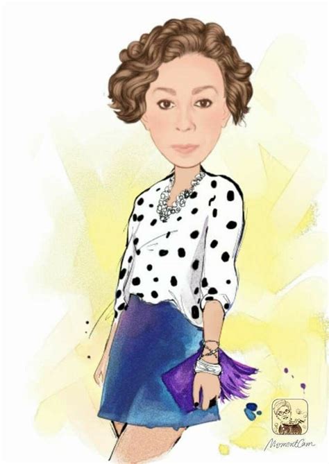 A Drawing Of A Woman Wearing A Polka Dot Shirt And Blue Skirt With