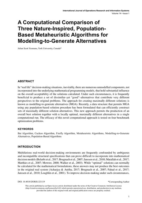 pdf a computational comparison of three nature inspired population based metaheuristic