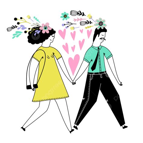 Casal Apaixonado Por Homem Segurando Mulher Pela Mão PNG Saudações