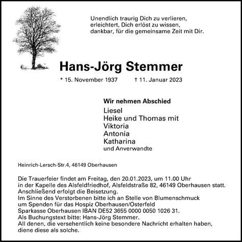 Traueranzeigen von Hans Jörg Stemmer Trauer in NRW de