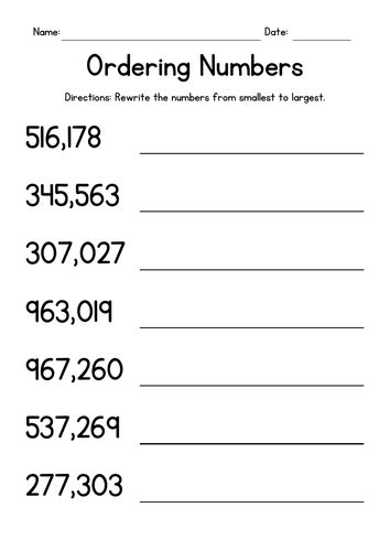 Ordering Large Numbers Worksheets Teaching Resources