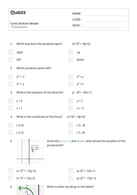 Conic Sections Worksheets On Quizizz Free Printable