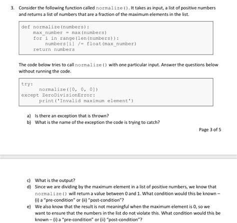solved 3 consider the following function called normalize