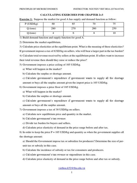 calculating exercises for chapter 2 3 exercise 1 suppose the market for good a has supply and