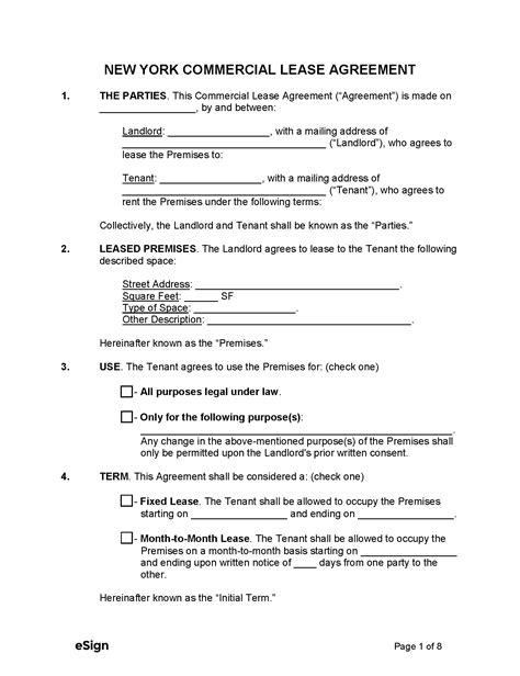 Printable Commercial Lease Agreement Template Free
