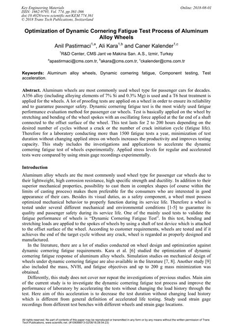 pdf optimization of dynamic cornering fatigue test process of aluminum alloy wheels