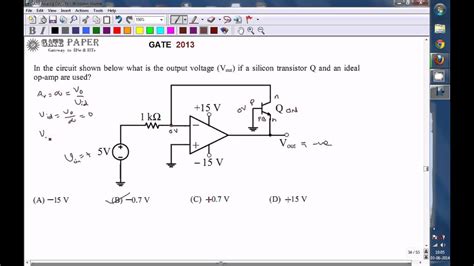 gate 2013 ece output voltage of op amp with a bjt connected in feedback youtube