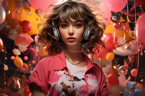 带着耳机的女孩高清图片下载 正版图片600351258 摄图网