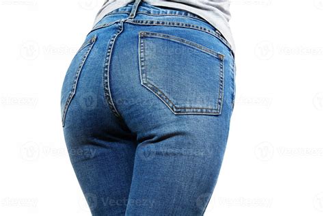 Cerca De Una Mujer Sexy Con Jeans Azules Ajuste Trasero Femenino En