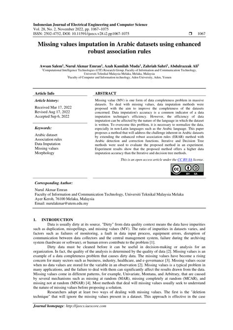 pdf missing values imputation in arabic datasets using enhanced robust association rules