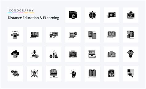 Paquete de iconos de 25 glifos sólidos de educación a distancia y