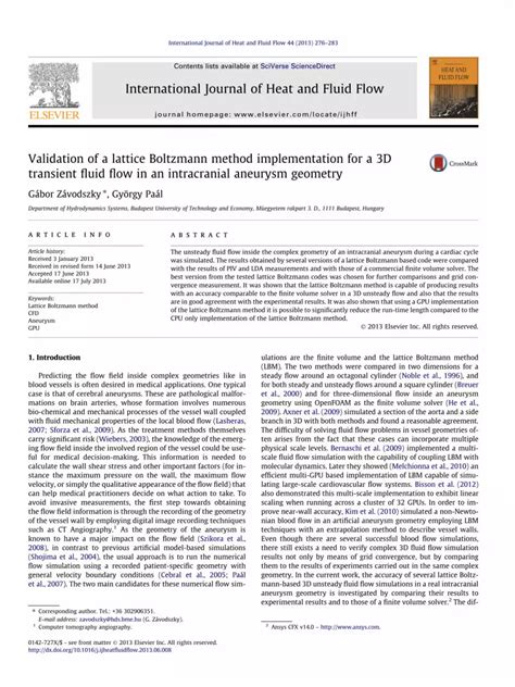 pdf validation of a lattice boltzmann method implementation for a 3d transient fluid flow in