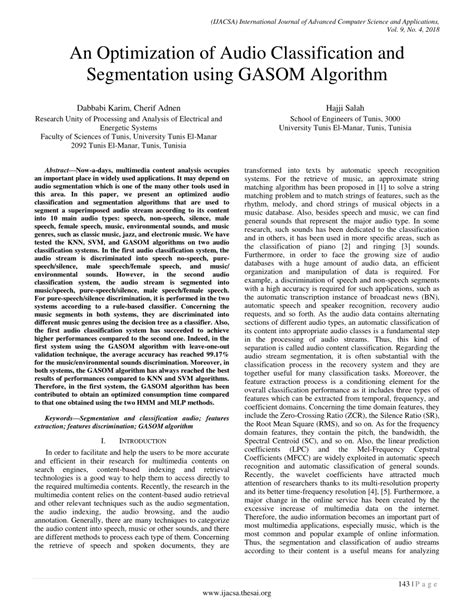 pdf an optimization of audio classification and segmentation using gasom algorithm