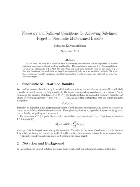 necessary and sufficient conditions for achieving sub linear regret in stochastic multi armed
