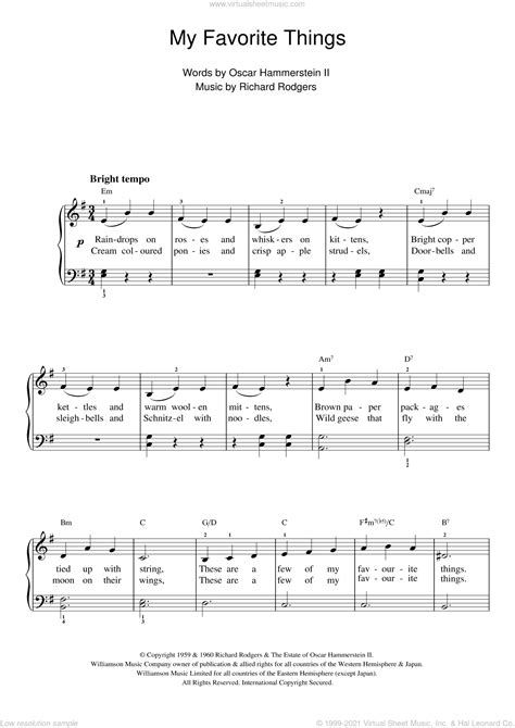 Andrews My Favorite Things From The Sound Of Music Sheet Music For