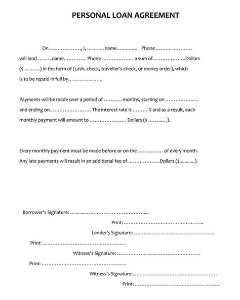 Free Personal Loan Agreement Templates Word PDF Contract Template