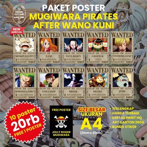 Jual Poster Bounty ONE PIECE Wanted All Crew Pirates Paket 1 Set