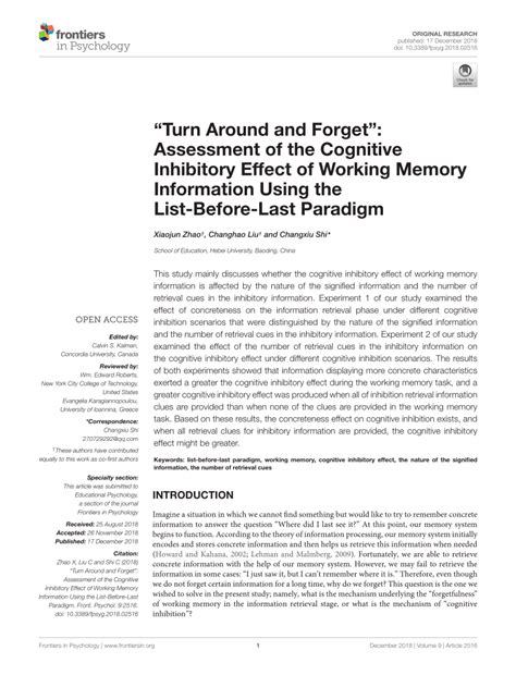 pdf “turn around and forget” assessment of the cognitive inhibitory effect of working memory
