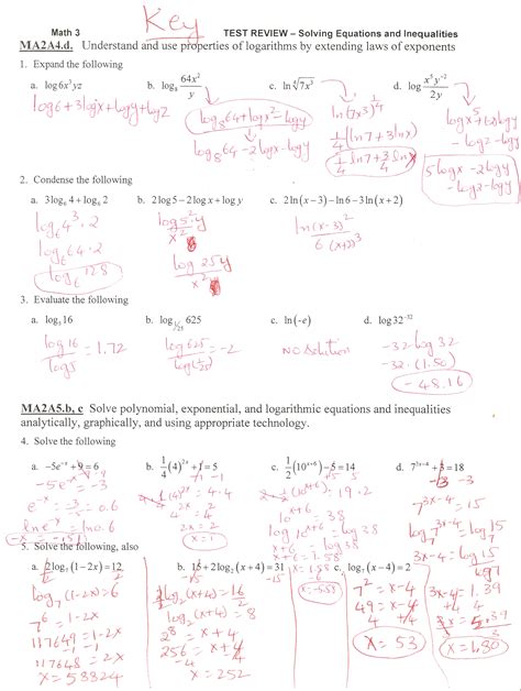 logarithm worksheet with answers