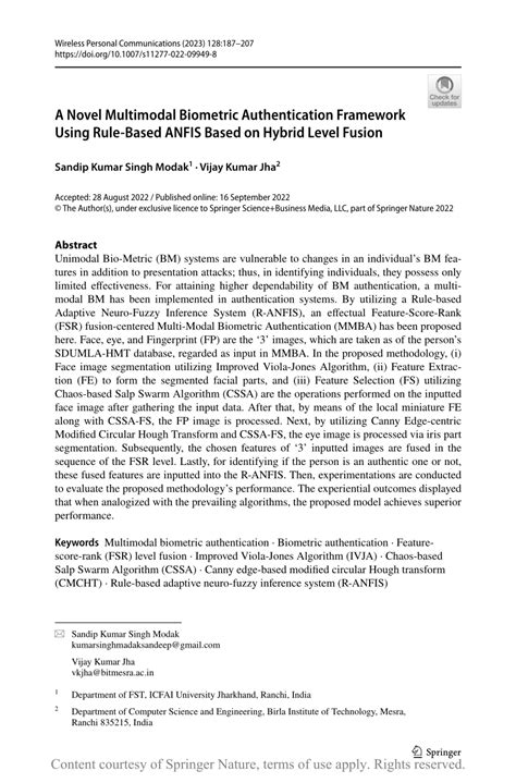 a novel multimodal biometric authentication framework using rule based anfis based on hybrid